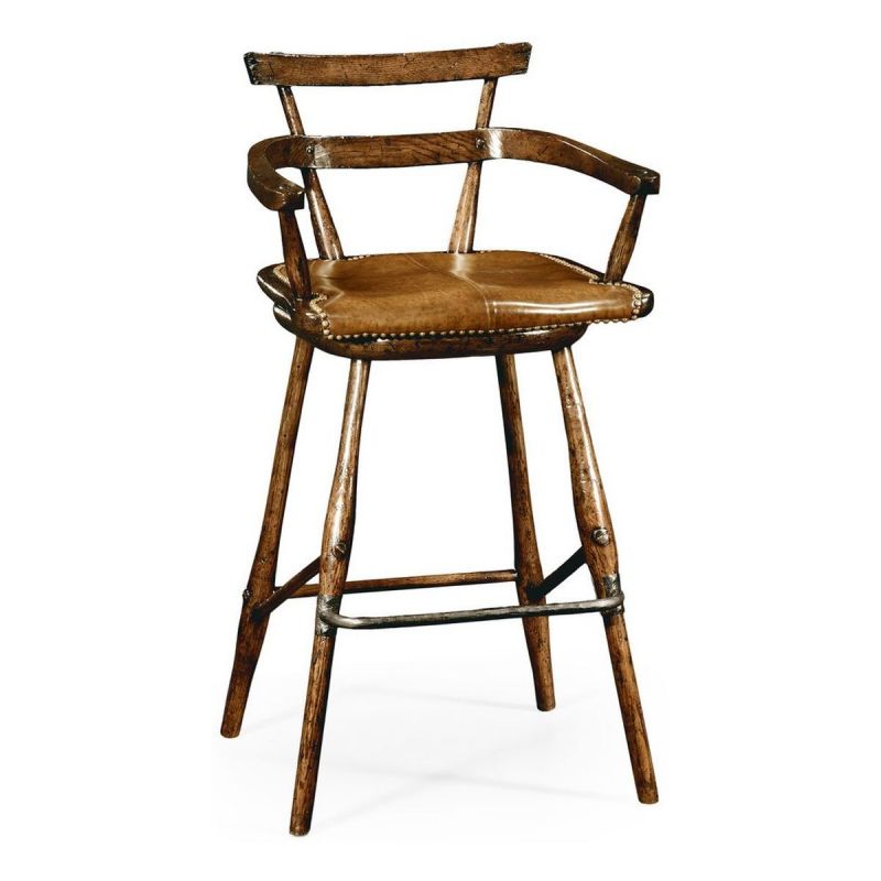 Jonathan Charles Traditional Accents Leather Seat Arm Bar Stool ...