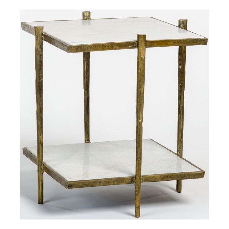 Alder & Tweed Furniture Ren End Table in Cloud Marble and Refined Brass | Unlimited Furniture